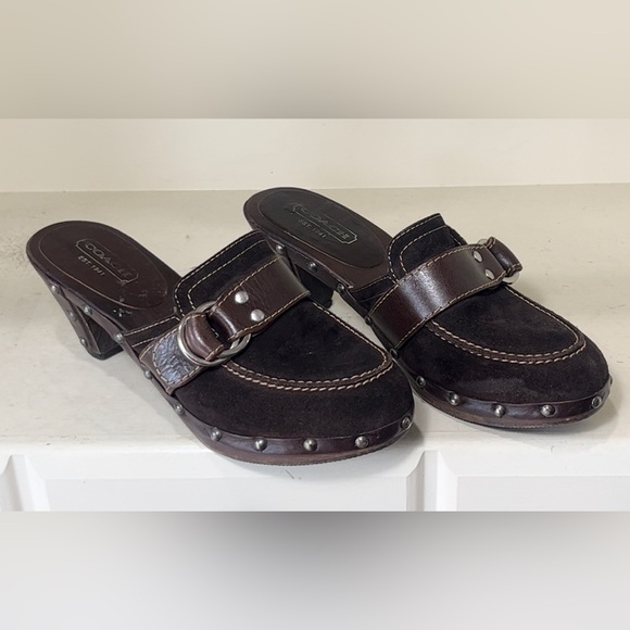 Coach | Shoes | Coach Womens Raina Brown Suede Heel Clogs Size 8 | Poshmark